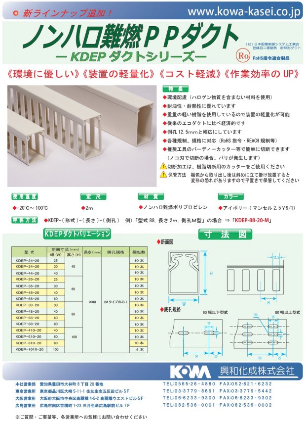 ノンハロ難燃PPダクト「KDEP」ラインナップ追加 | 興和化成株式会社